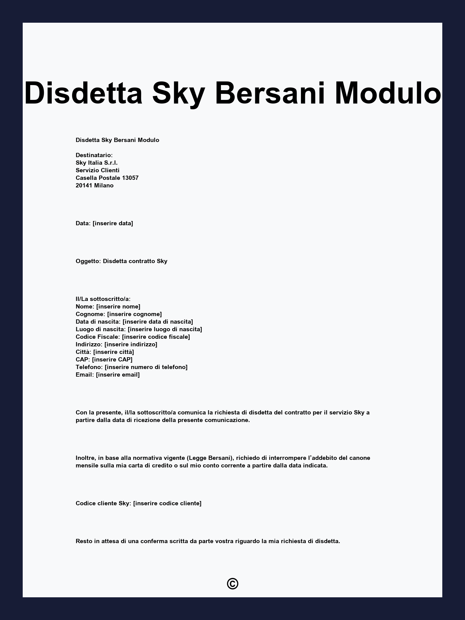 Disdetta Sky Bersani Modulo