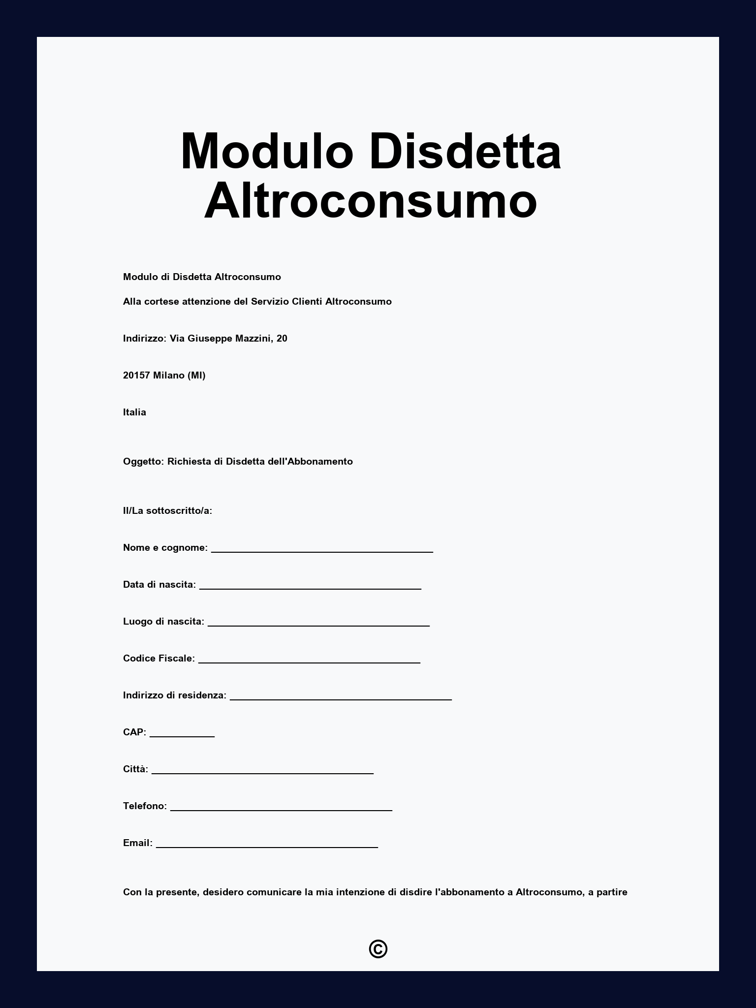 Modulo Disdetta Altroconsumo