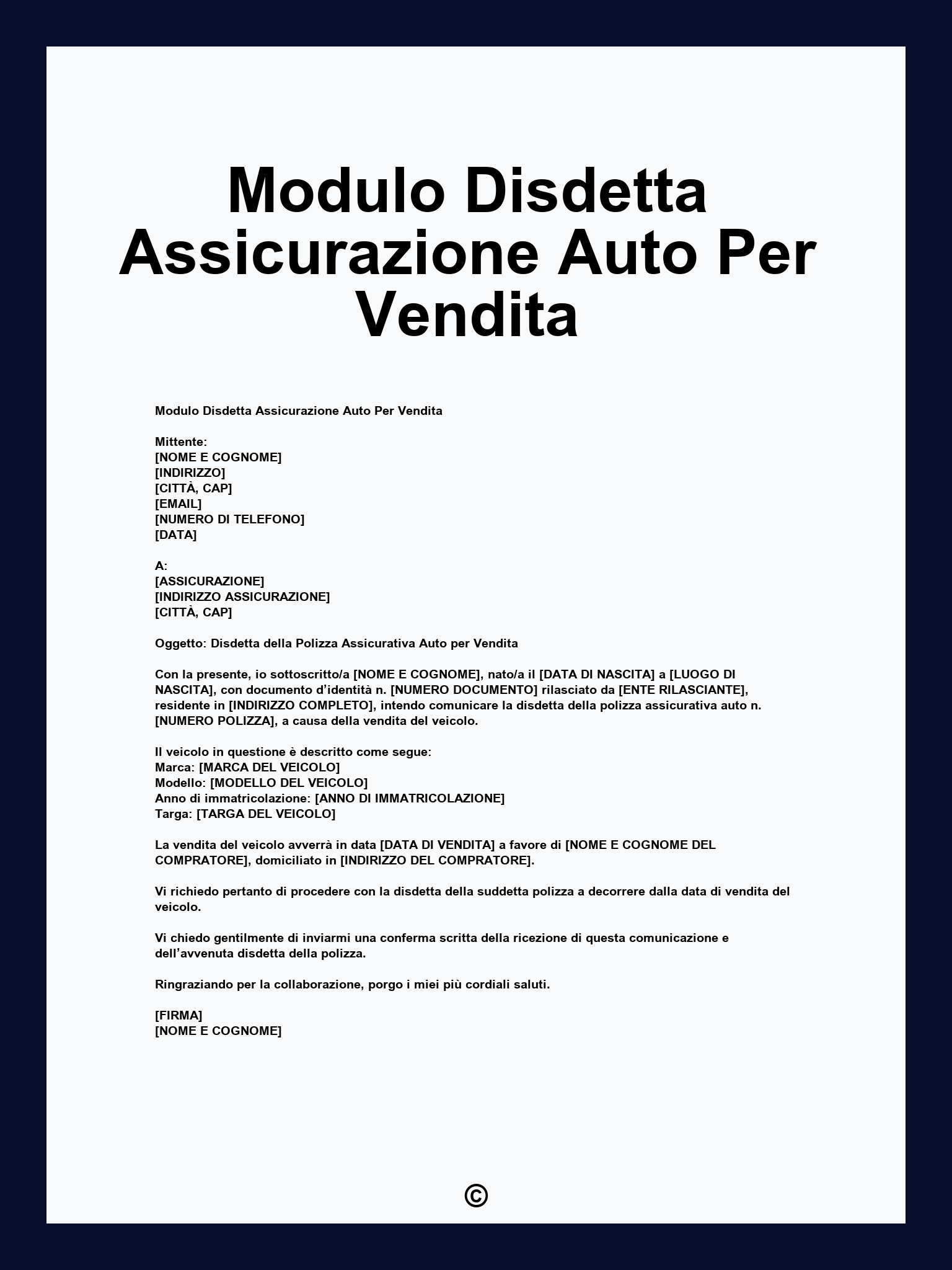 Modulo Disdetta Assicurazione Auto Per Vendita