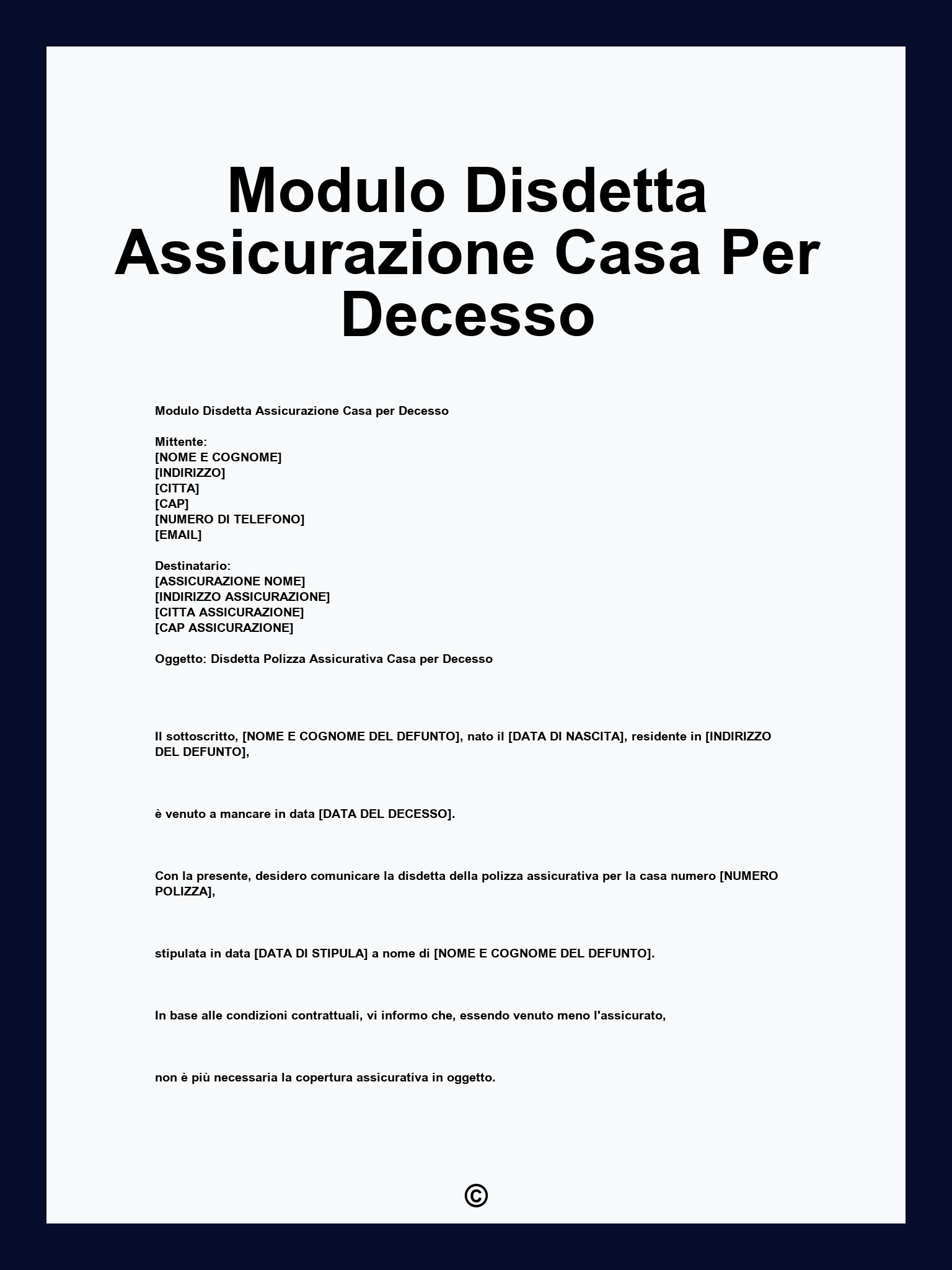 Modulo Disdetta Assicurazione Casa Per Decesso