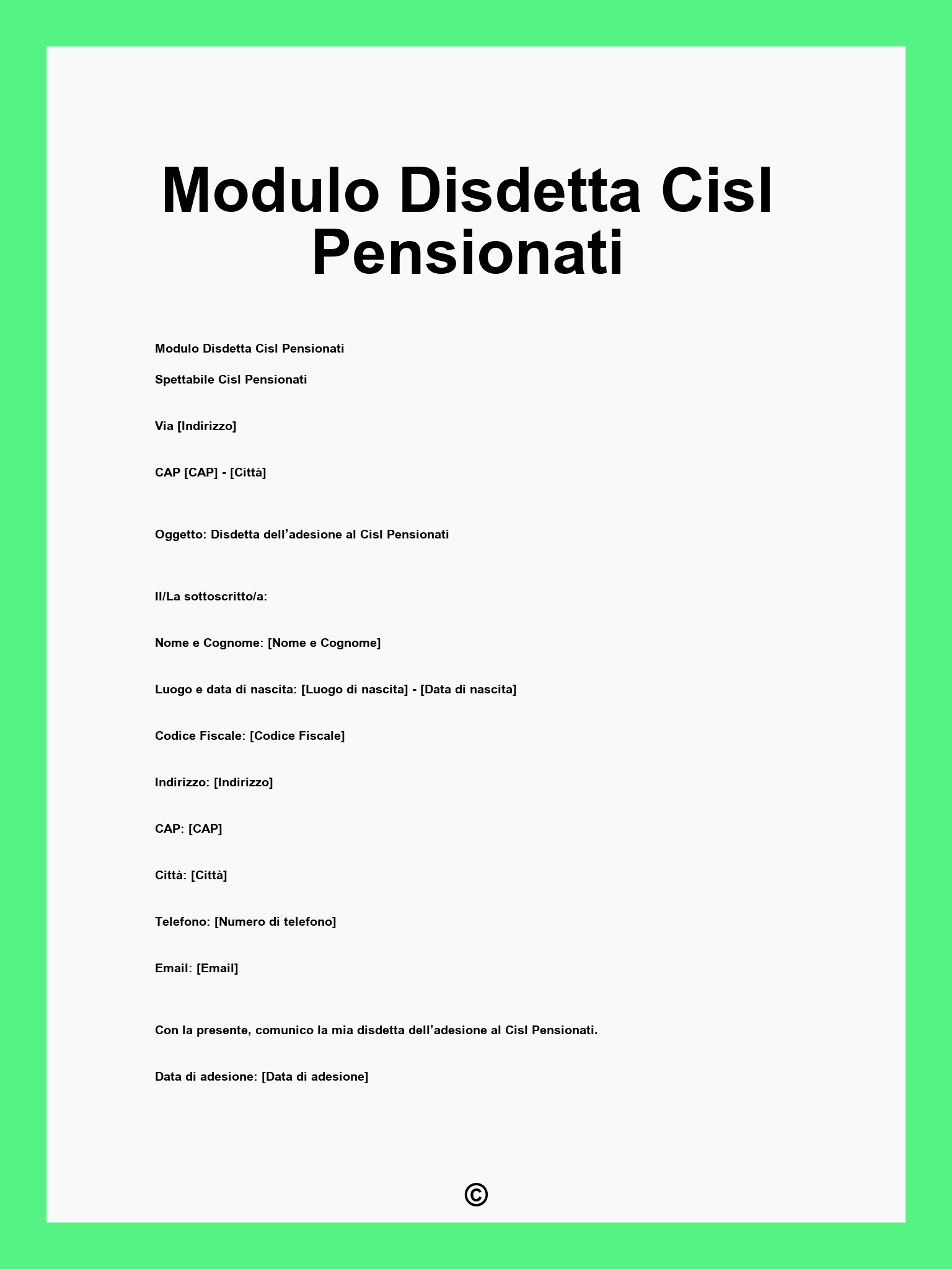 Modulo Disdetta Cisl Pensionati