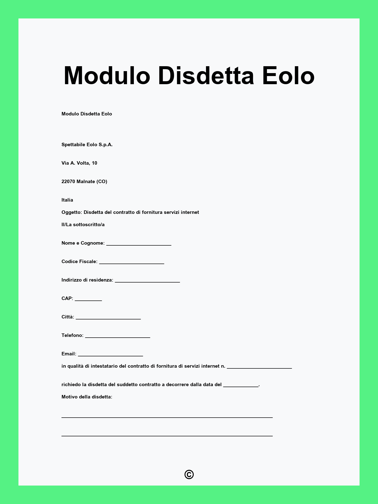 Modulo Disdetta Eolo