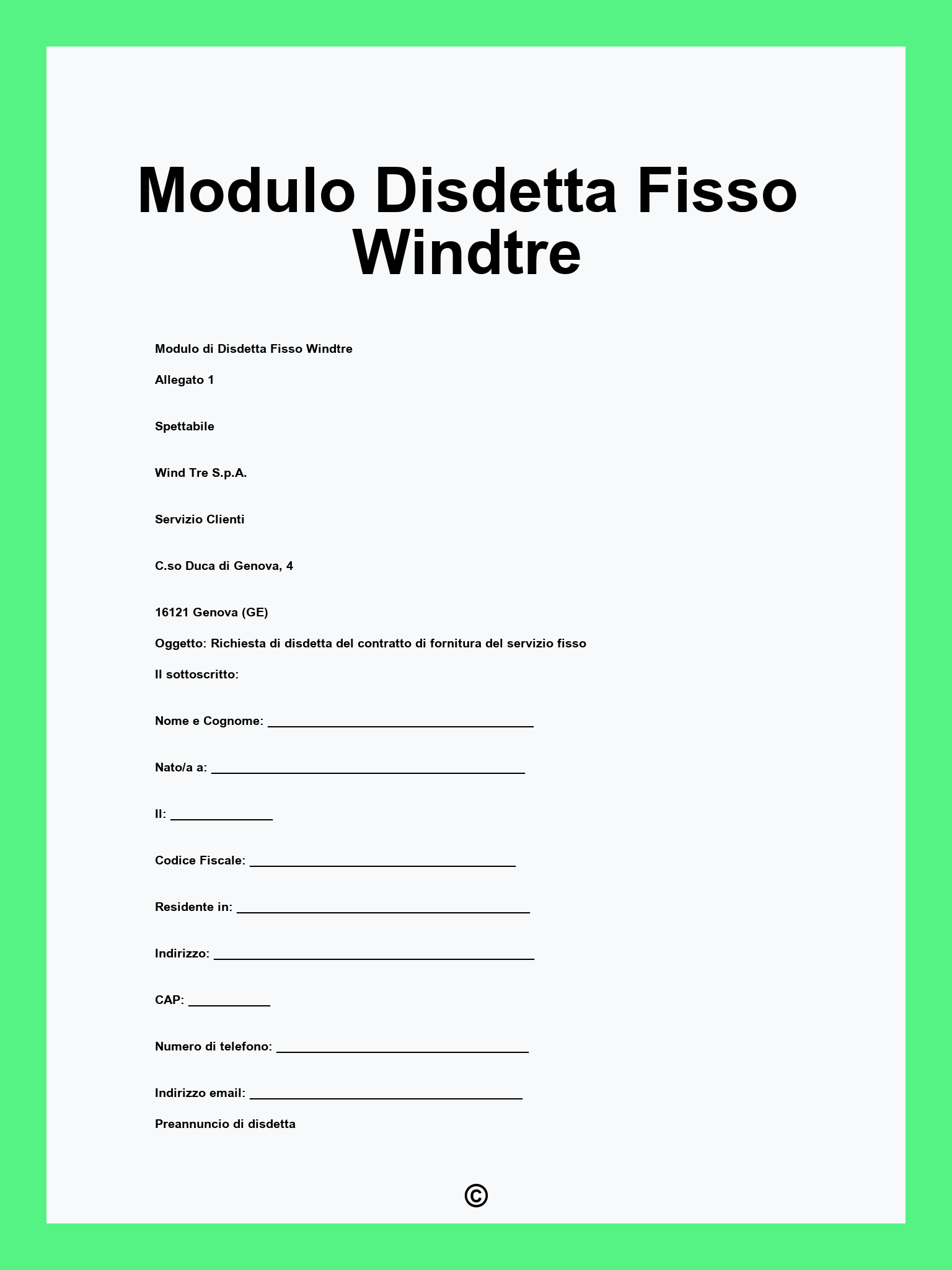 Modulo Disdetta Fisso Windtre