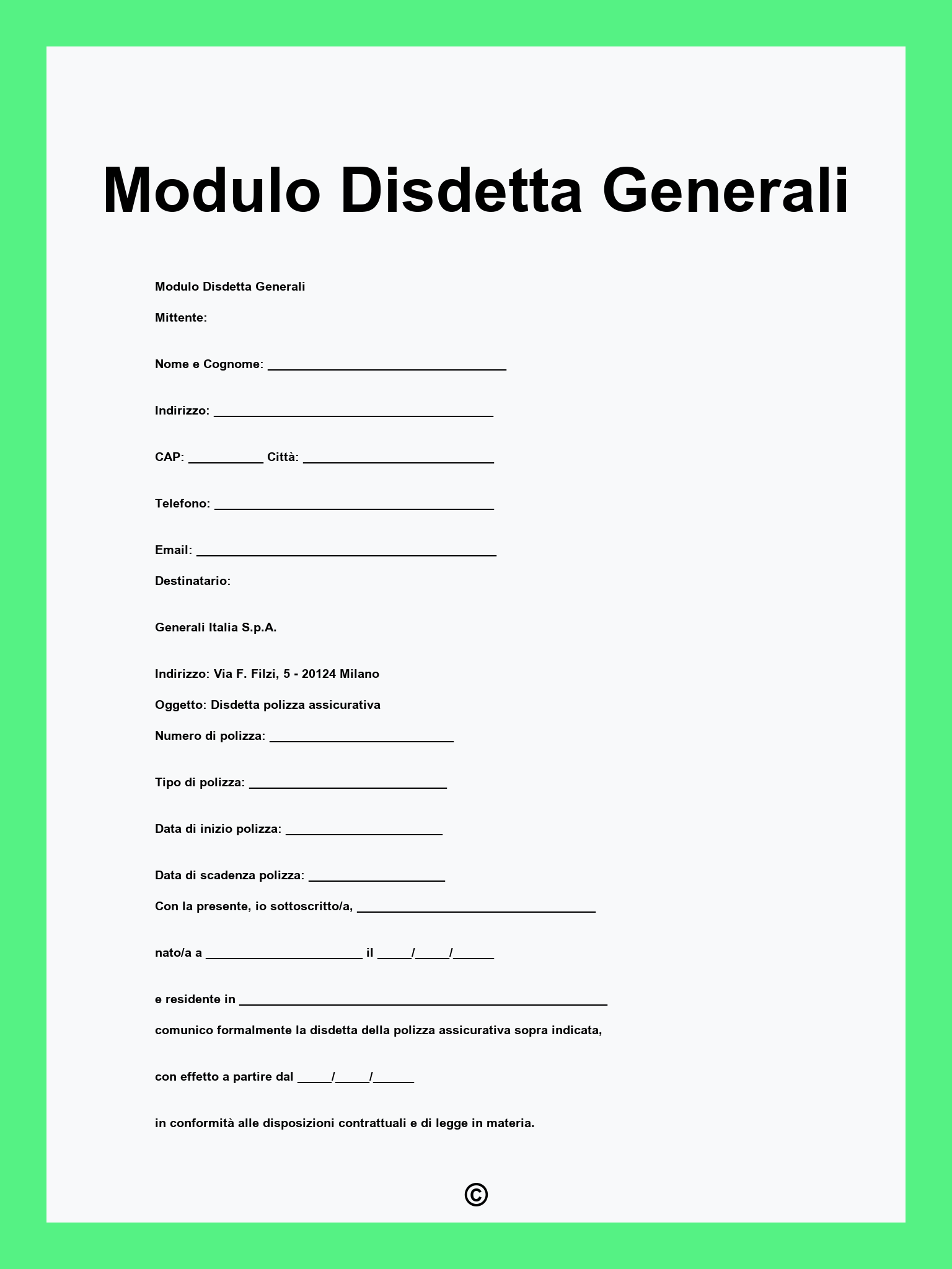 Modulo Disdetta Generali
