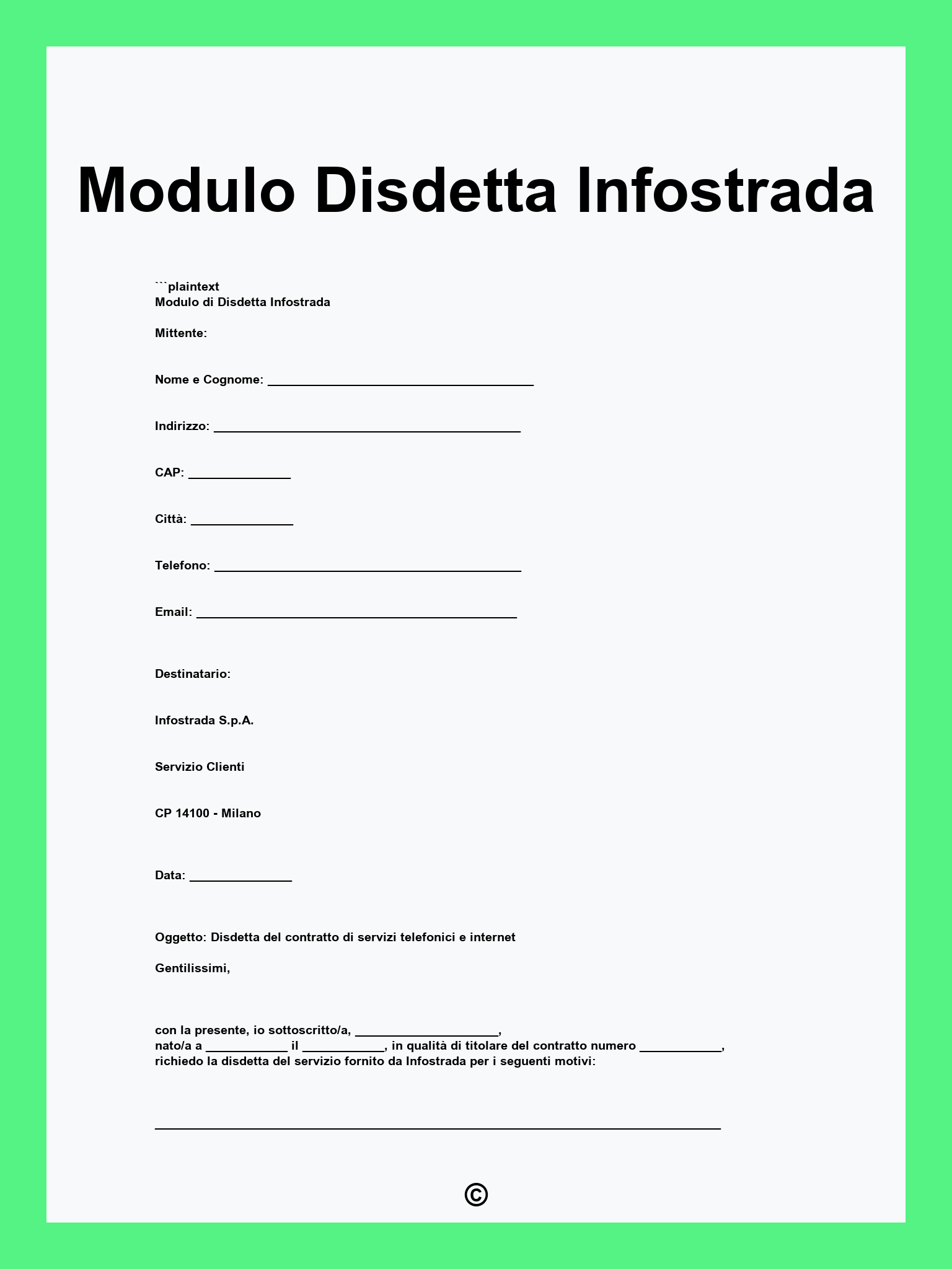 Modulo Disdetta Infostrada