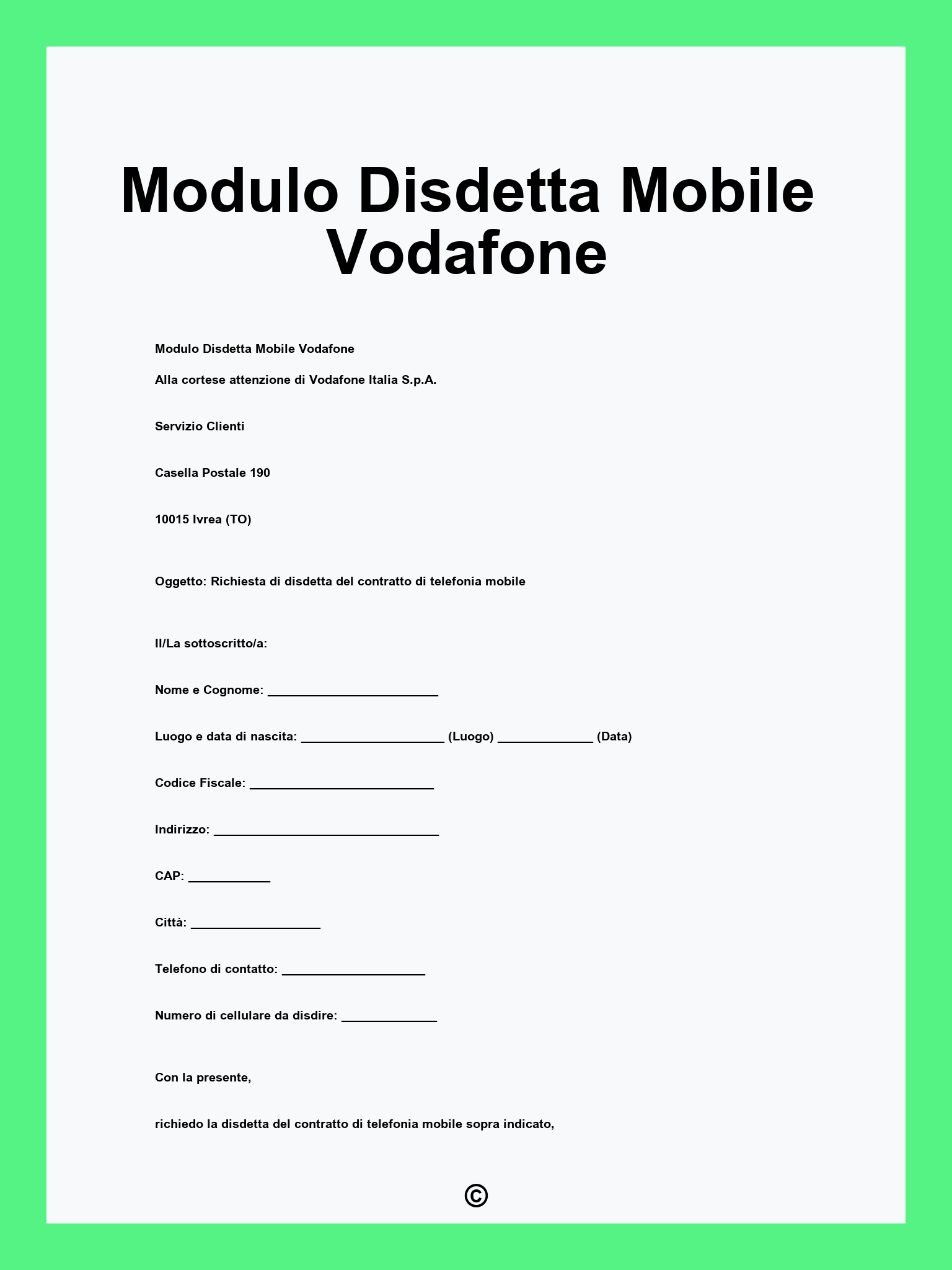 Modulo Disdetta Mobile Vodafone