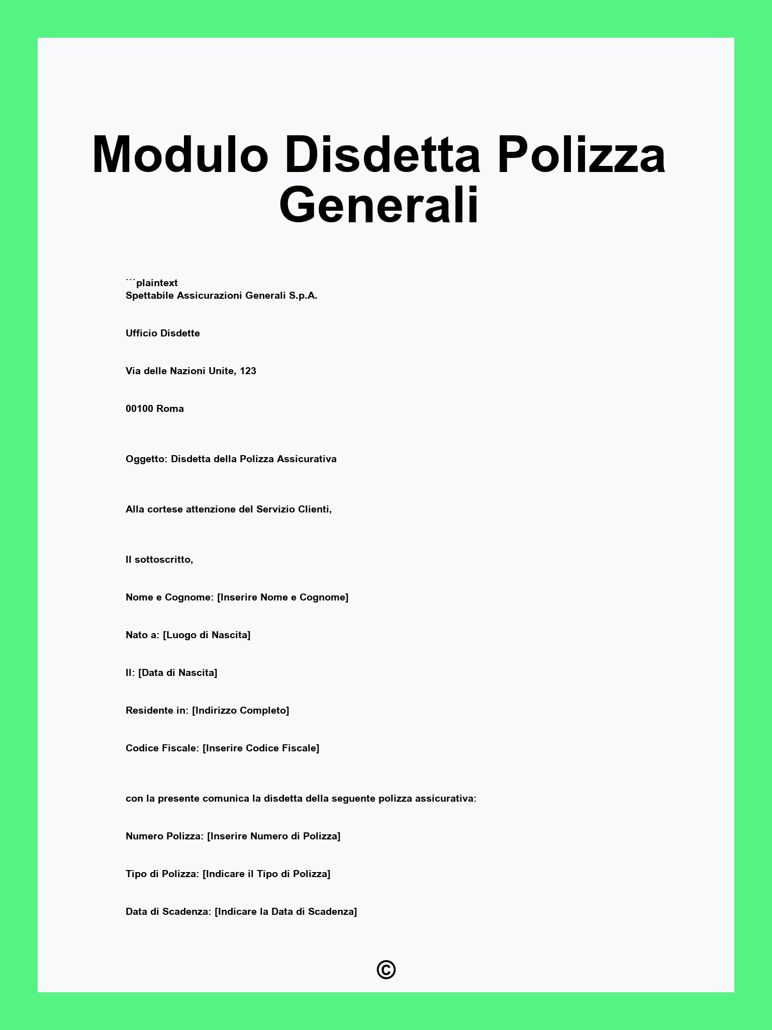 Modulo Disdetta Polizza Generali