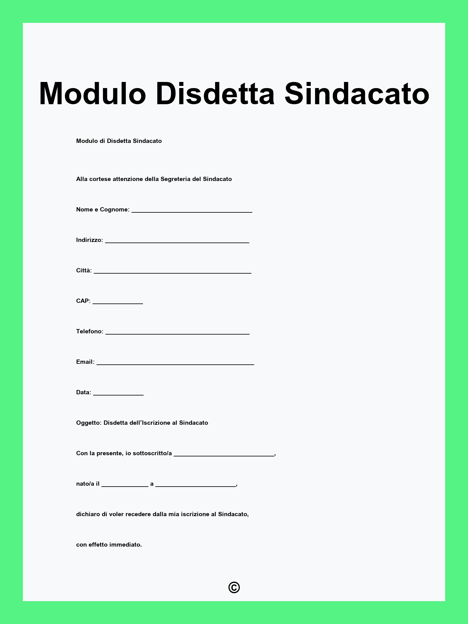 Modulo Disdetta Sindacato