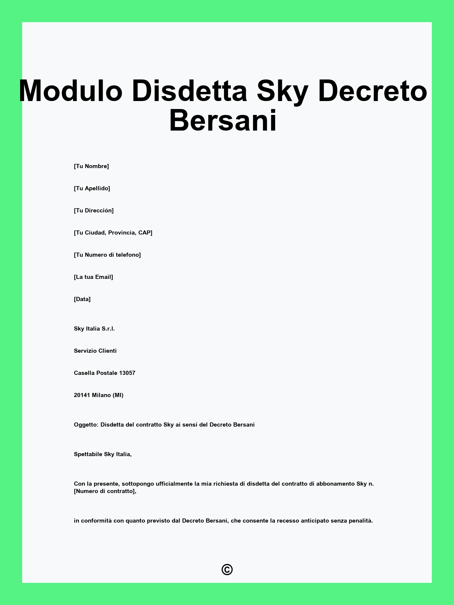 Modulo Disdetta Sky Decreto Bersani