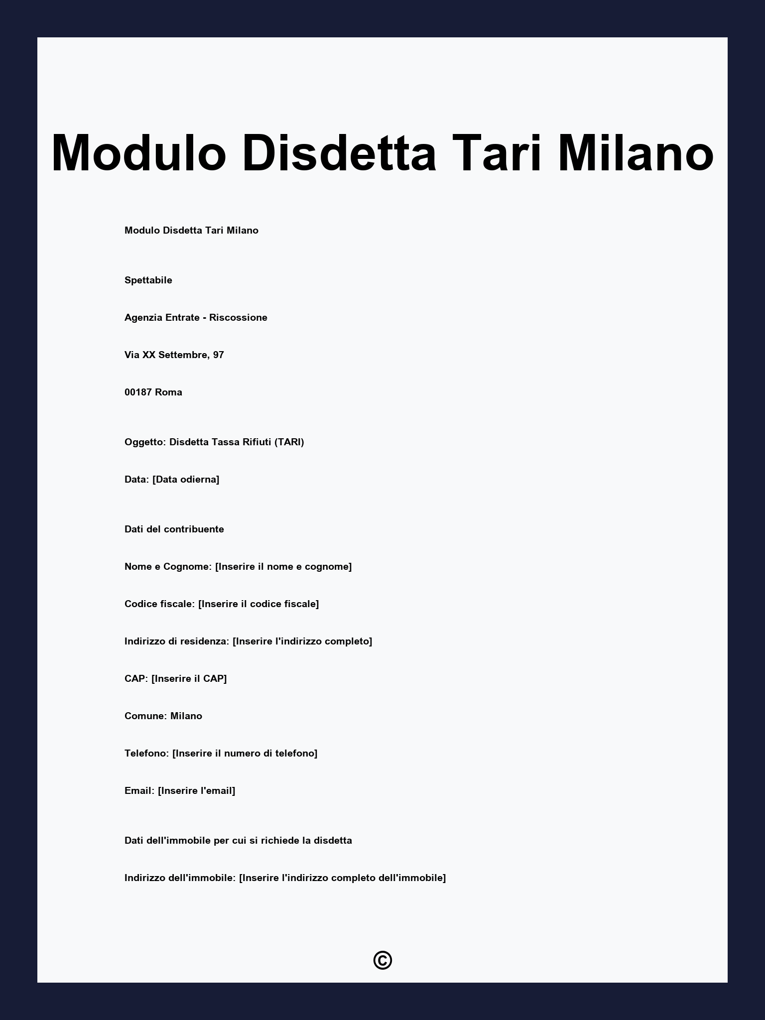 Modulo Disdetta Tari Milano