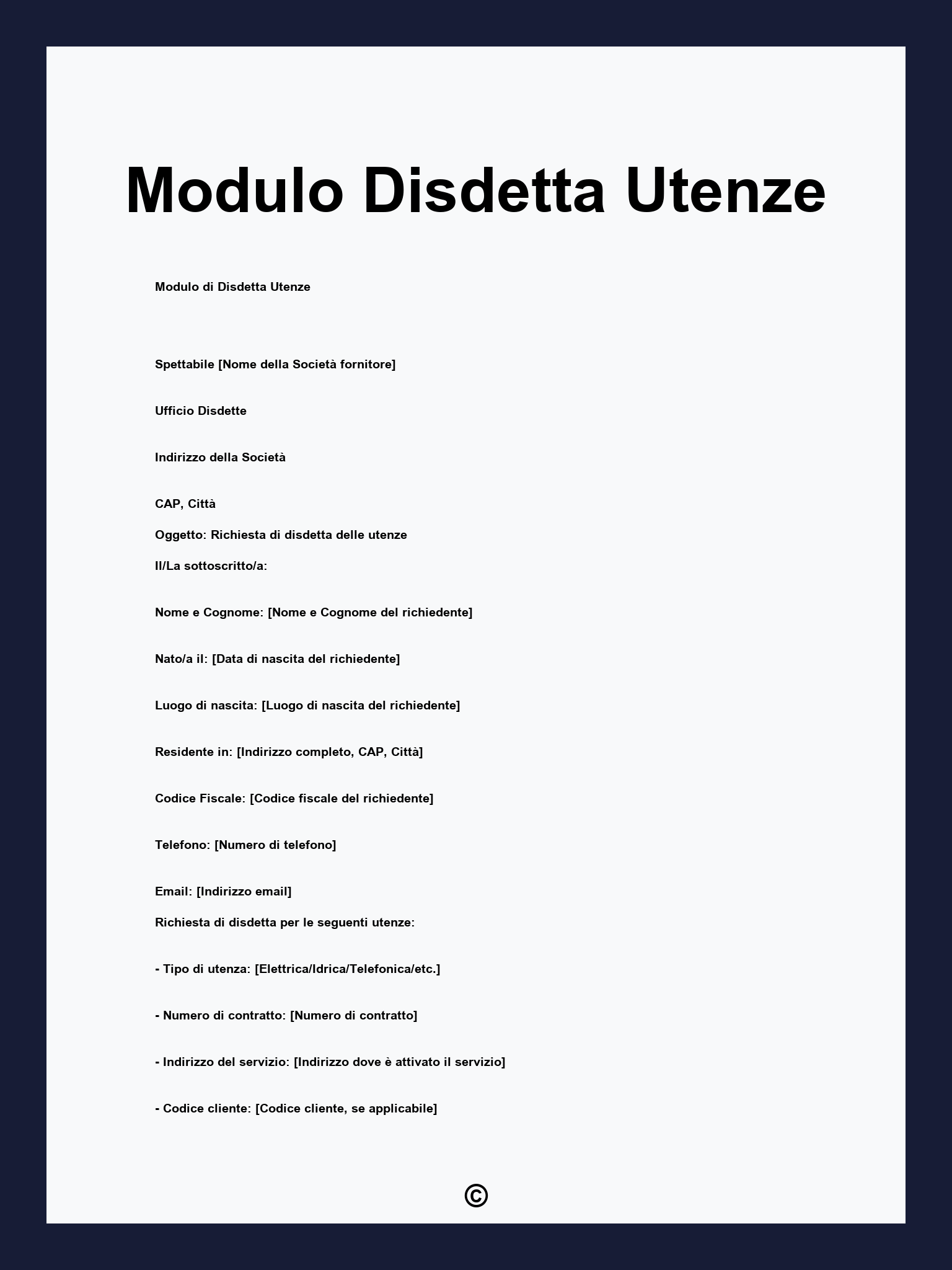 Modulo Disdetta Utenze