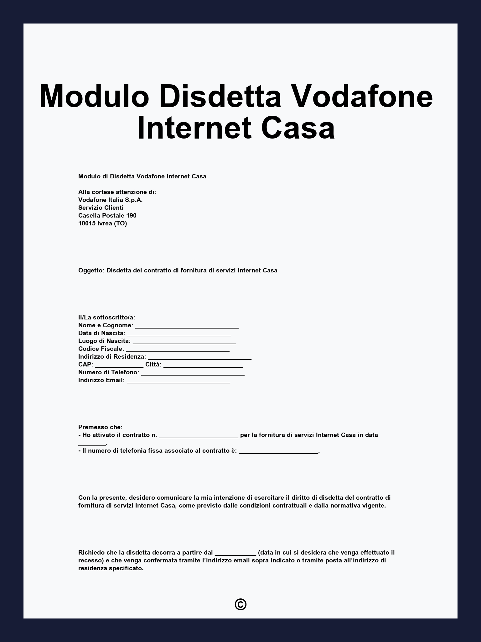 Modulo Disdetta Vodafone Internet Casa