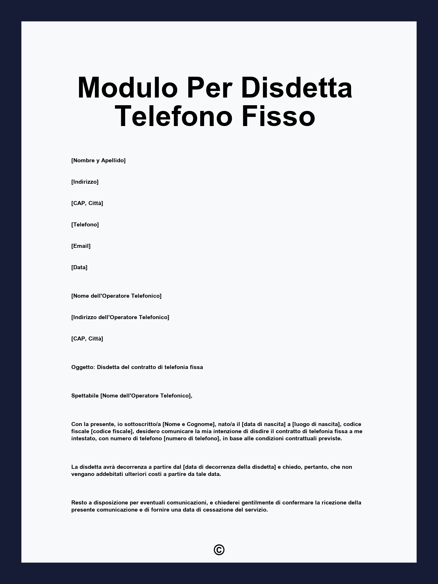 Modulo Per Disdetta Telefono Fisso